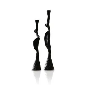MARLETH Set Of Two Candle Holder Set, Sculptural Twisted Form & Handmade - Black