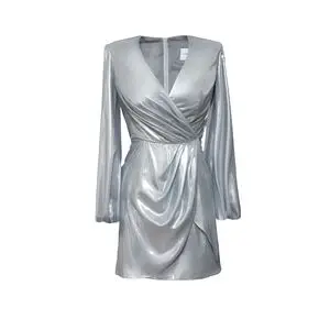 NOMI FAME Metallic Draped Mini Dress - Silver