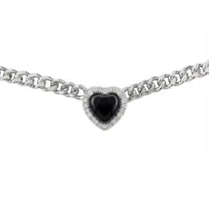BLOOMTINE | EARTH ANGEL HQ Silver And Black Onyx Heart Choker Necklace - Silver/black