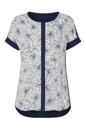 CONQUISTA Short Sleeve Paneled Floral Top