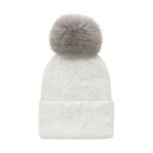 HORTONS ENGLAND Fluffy Mohair Pom Pom Hat - Grey
