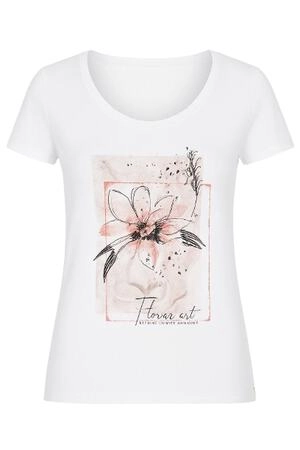 CONQUISTA Short Sleeve Top With Multicoloured Print Detail