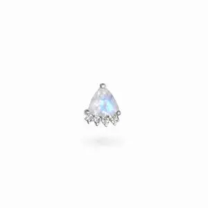ZOHREH Moonstone Trillion & Diamond Flat Back Earring 14k White Gold - Silver