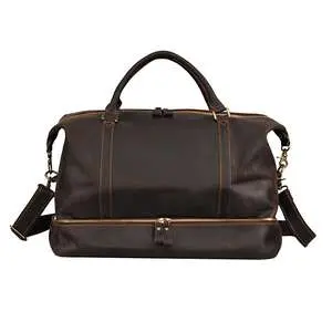 TOURI Leather Weekend Bag With Suit Compartt Vintage Dark - Brown
