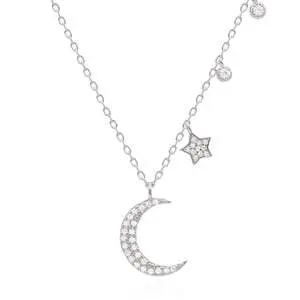 LUNA CHARLES Ariya Moon & Star Charm Necklace - Silver