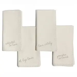 HOUSE OF REVELRY Neutrals Love Notes Embroidered Cotton-linen Napkins Set - Gray