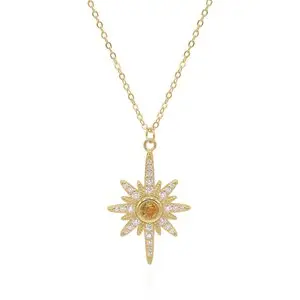 LUNA CHARLES Heidi North Star Birthstone Necklace, Gold Plated - Yellow