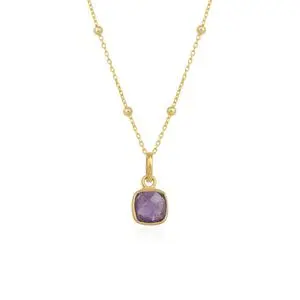 SPERO LONDON Sterling Amethyst Square Pendant Necklace With Beaded Chain - Silver