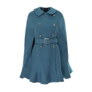 AVENUE N°29 Double Breasted Cape With Belt - Blue