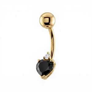Zahav Jewelry 10k Solid Gold Heart Shaped Cz Belly Ring - Black