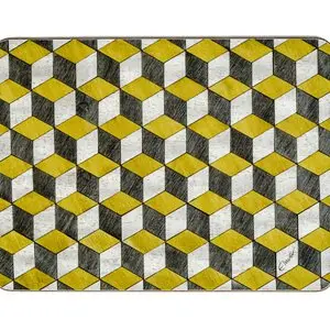 E. INDER DESIGNS Two Large Placemats In Retro Style Geometric Design In And Greys With Heat Resistant Melamine Coating - Yellow