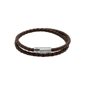 Tateossian Brown / Silver Pop Rigato Double Wrap Leather Bracelet In Brown - Brown/silver