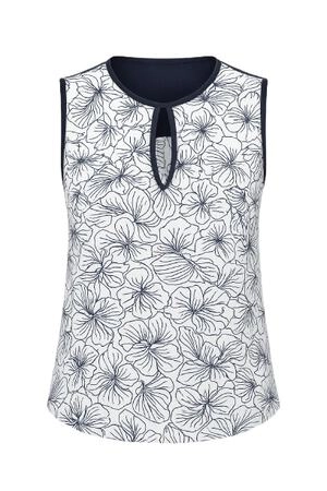 CONQUISTA Sleeveless Floral Keyhole Top