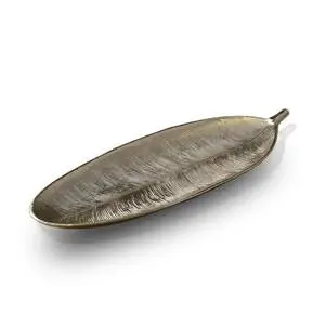 MARLETH Elongated Brass Leaf-shaped Tray - Silver