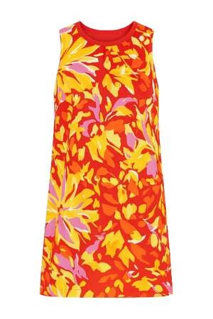 CONQUISTA Sleeveless Pleated Detail Printed Cotton Dress - Red
