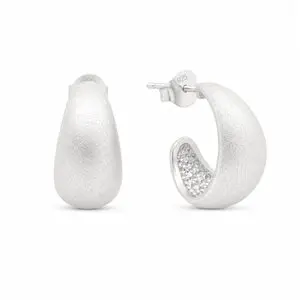 ESTERAH Luna Hoops Sculptural Crescent Earrings - Silver