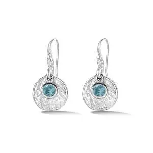 DOWER & HALL Hammered Disc & Blue Topaz Array Drop Earrings - Silver
