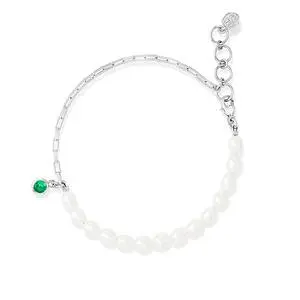DOWER & HALL Luna Pearl & Green Garnet Charm Bracelet