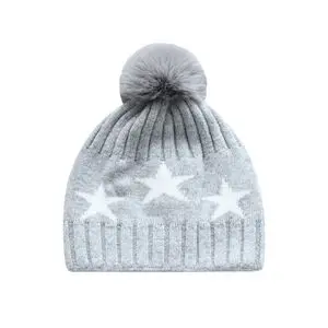 HORTONS ENGLAND Cashmere Blend Star Pom Pom Hat - Grey