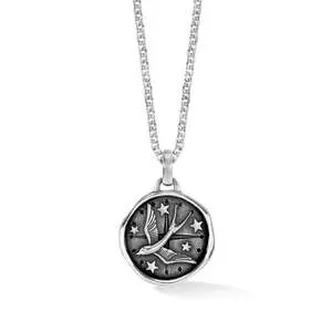 DOWER & HALL Flying Swallow Talisman Necklace In Oxidised Sterling Silver - Grey