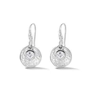 DOWER & HALL Hammered Disc & White Topaz Array Drop Earrings - Silver