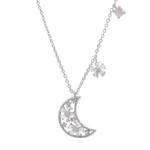 LUNA CHARLES Flora Flower Moon Pendant Necklace Sterling - Silver