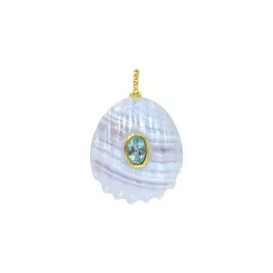 KAMARIA Lace Agate And Topaz Pendant With Shell Motif - Blue