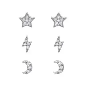 LUNA CHARLES Miku Lightning, Moon & Star Stud Earrings Set Sterling - Silver