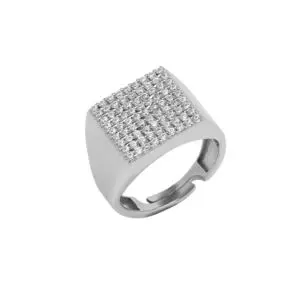 SPERO LONDON Sterling Square Pave Signet Ring - Silver