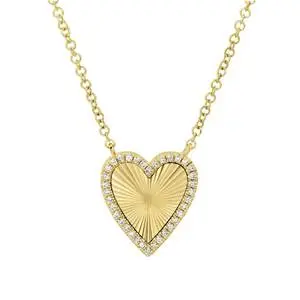 KAMARIA Fluted Heart Necklace With Diamonds - Gold