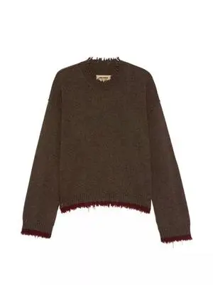 UMA WANG Distressed-effect Ribbed-trim Sweater - Brown