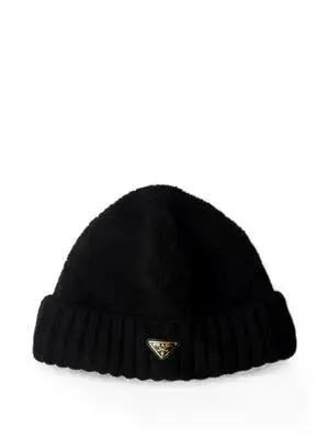 Prada Fleece And Wool Beanie With Enameled Triangle Logo