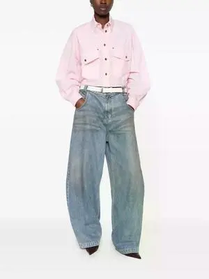 Versace Cotton Poplin Cropped Shirt With Medusa Buttons - Pink