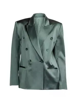 THE SEI Double-breasted Satin Blazer - Green