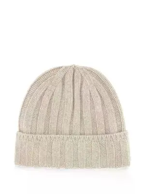 VANISE Ribbed Knit Cashmere Beanie - Neutrals