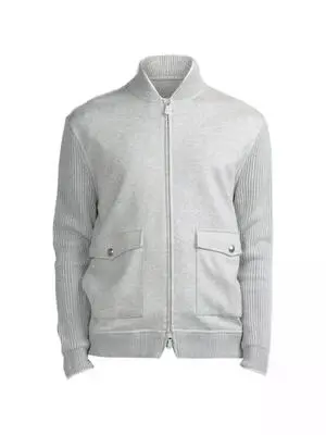 Eleventy Ribbed-knit Panelled Jacket - Grey