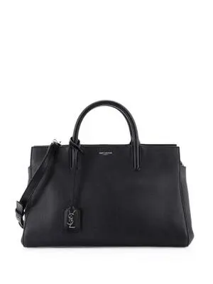 Saint Laurent Rive Gauche Cabas Leather Small Tote Bag - Black
