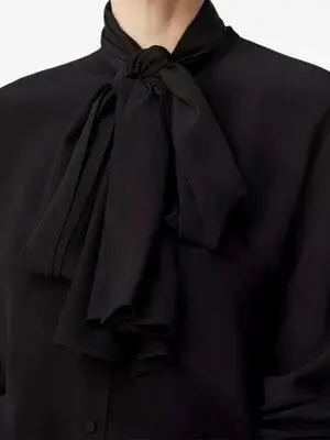Another Tomorrow Signature Bow Blouse - Black