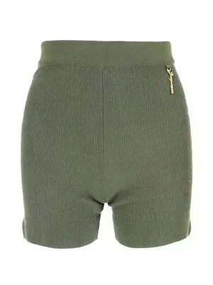 Jacquemus Ribbed Knit Shorts With Gold-tone Logo - Green
