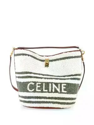 Celine Canvas And Leather Bucket Bag With Striped Pattern And Logo