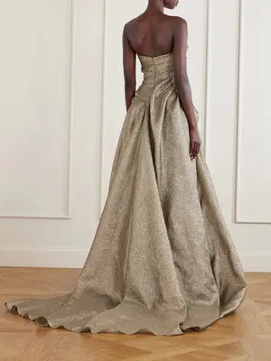 MARMAR HALIM Off-the-shoulder Draped Brocade Gown