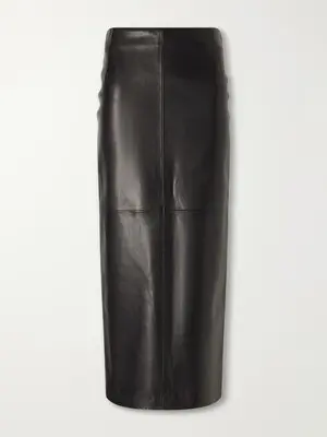 Nour Hammour Selly Paneled Leather Maxi Skirt