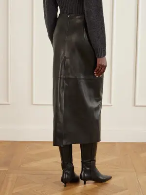 Nour Hammour Selly Paneled Leather Maxi Skirt