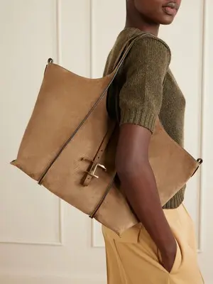 TOD'S T Timeless Suede Shoulder Bag - Neutrals