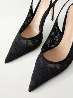 GIANVITO ROSSI Sofia 95 Leather-trimmed Lace Slingback Pumps