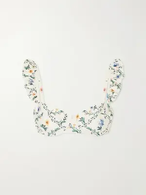 Agua Bendita Kiwi Brisa" Floral Print Bikini Top With Ruffled Straps - Neutrals