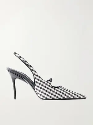 Alaïa 90 Checked Leather-trimmed Canvas Slingback Pumps - Multi