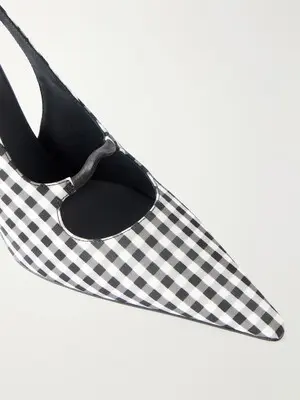 Alaïa 90 Checked Leather-trimmed Canvas Slingback Pumps