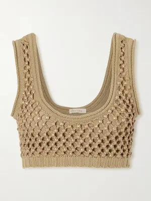 DIOTIMA Lady Embellished Crocheted Cotton-blend Cropped Top