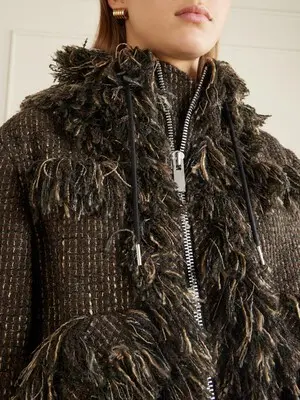 Sacai Wool-blend Tweed Frayed Zip-up Jacket